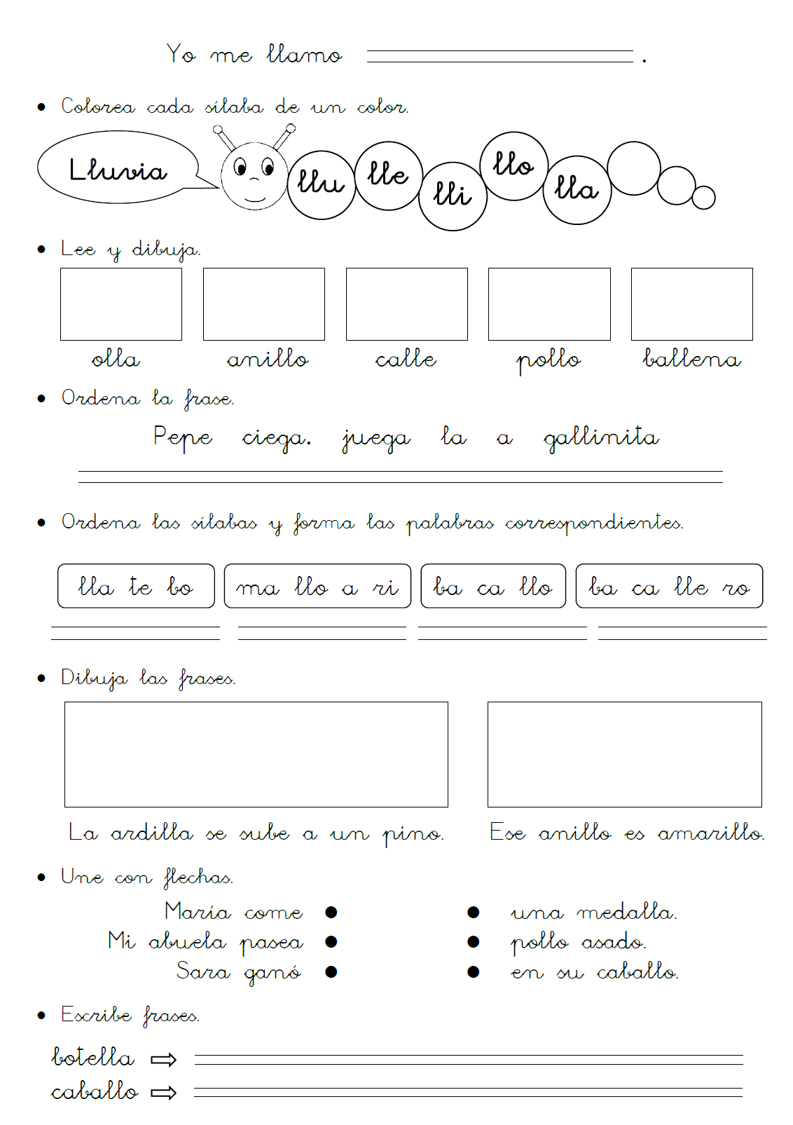 Ficha de escritura letra LL - El Abezoo de Aurelio
