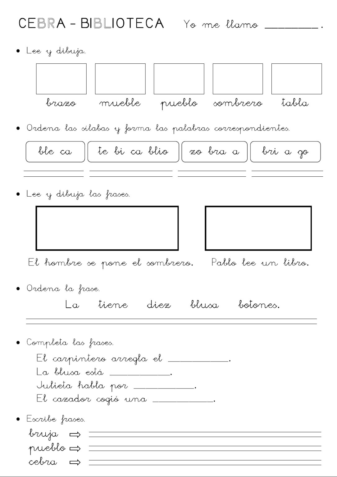 Ficha de escritura BR y BL - El Abezoo de Aurelio
