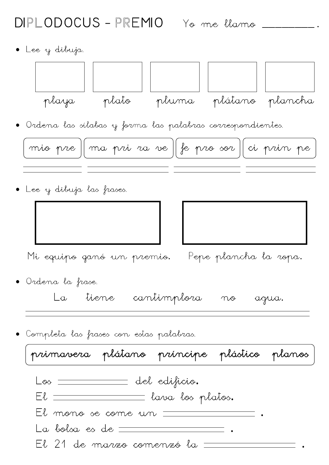 Ficha de escritura PR y PL - El Abezoo de Aurelio