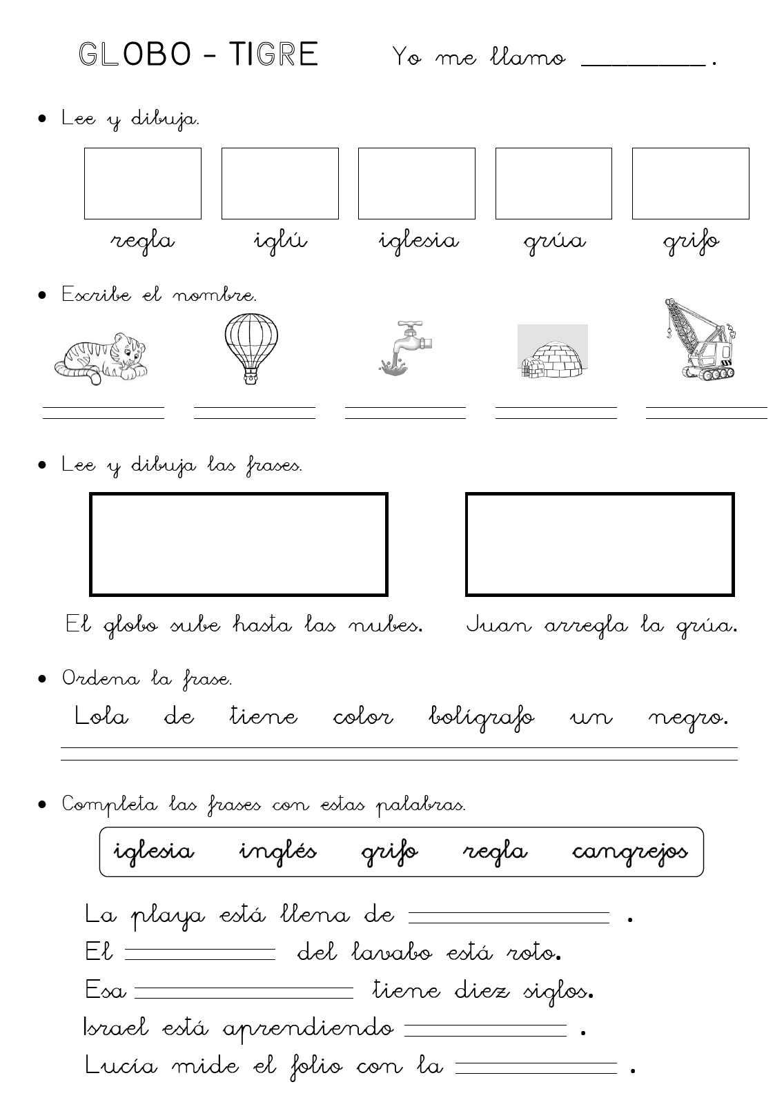 Ficha de escritura GR y GL - El Abezoo de Aurelio