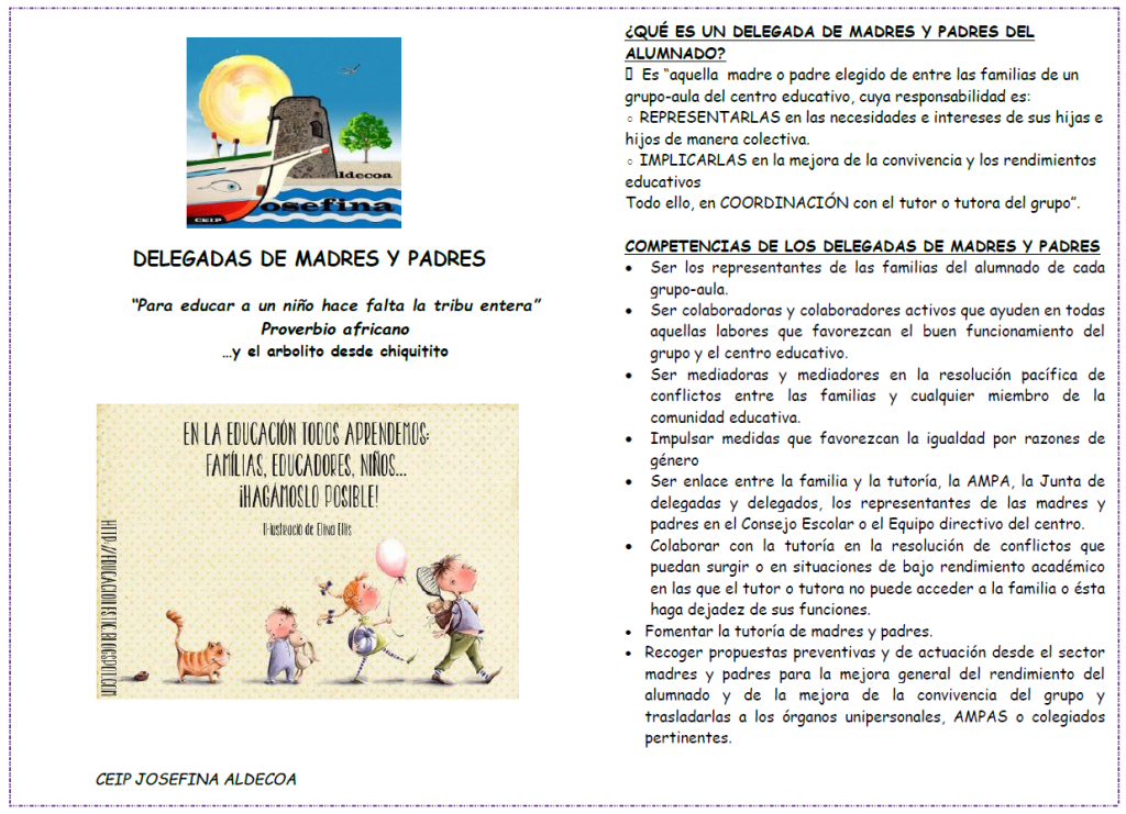 Díptico DELEGADAS DE MADRES Y PADRES - CEIP Josefina Aldecoa (Torre de Benagalbón-Málaga)