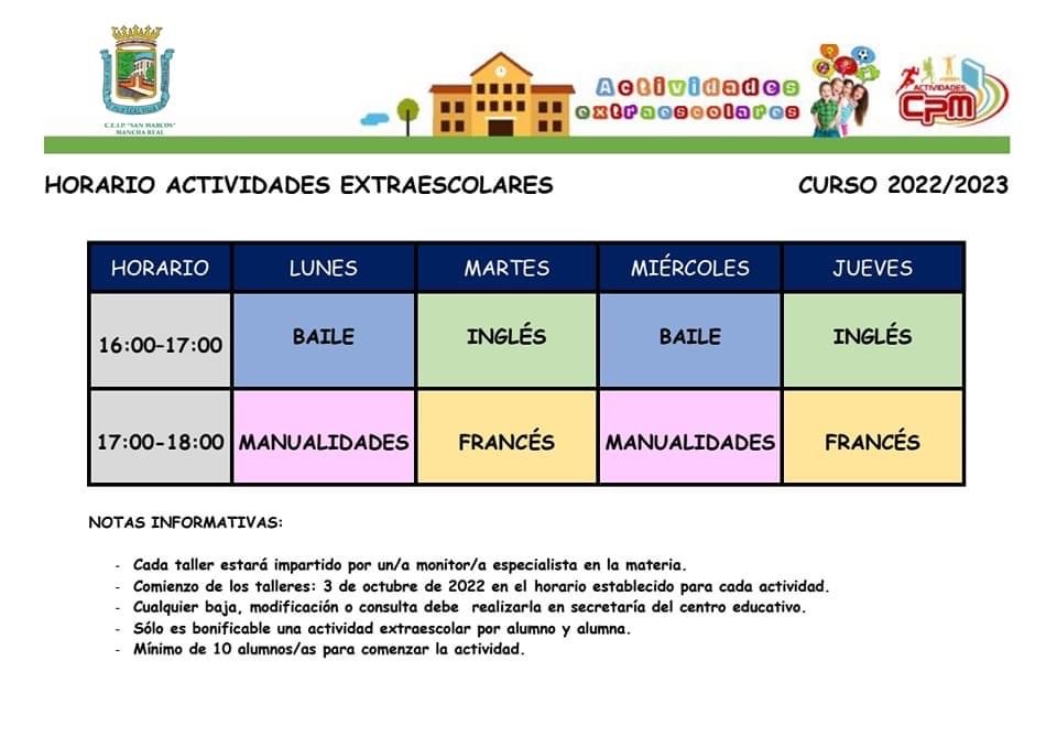 Actividades extraescolares - CEIP SAN MARCOS