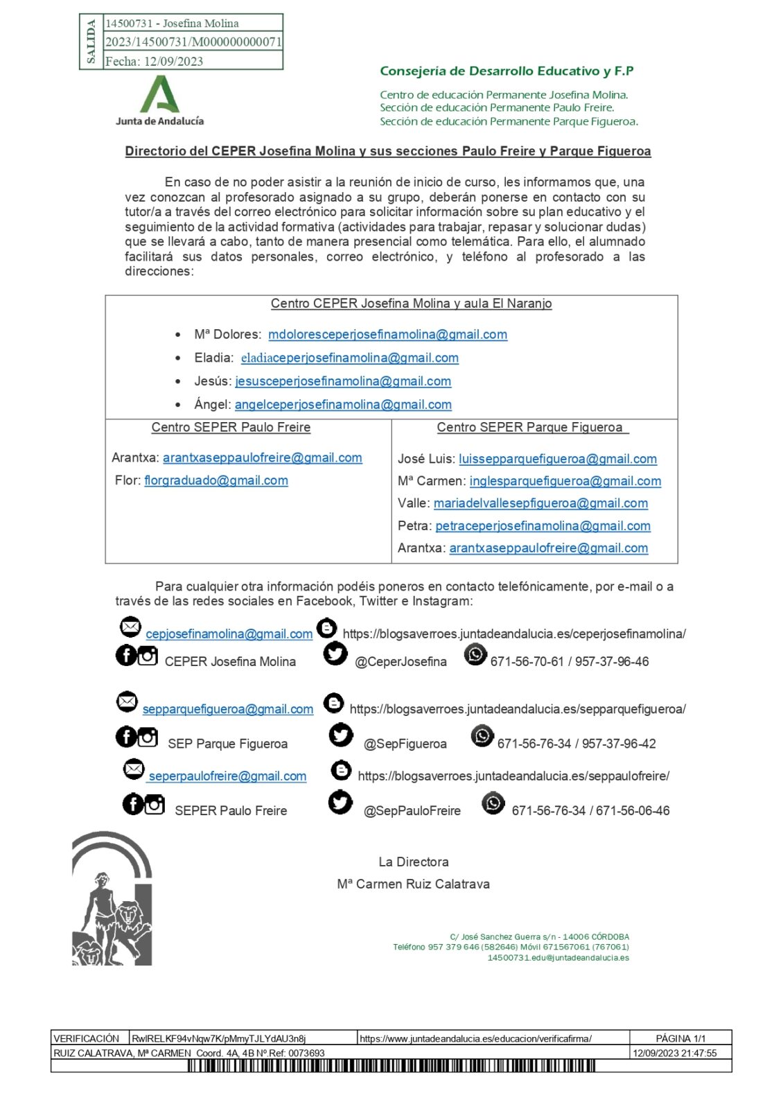 DIRECTORIO ESCOLAR - S.E.P. Paulo Freire